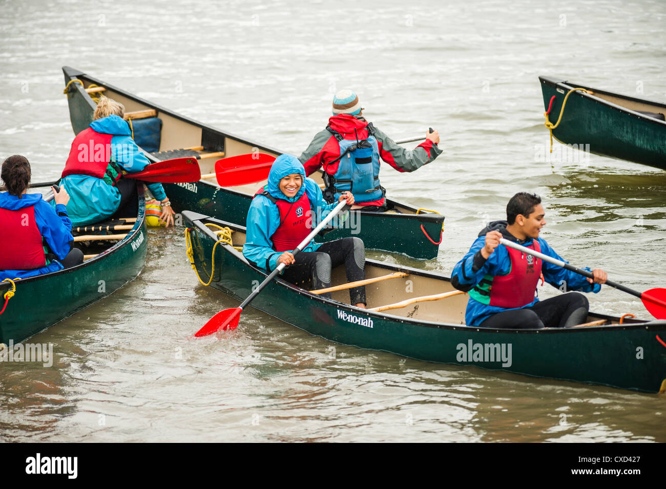 Canoing on the river Dyfi/Dovey: Teenagers taking part in 'The ...