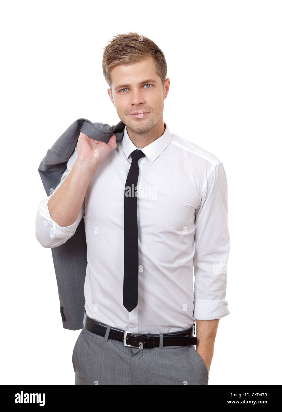 Confident business man with jacket over shoulder Stock Photo - Alamy