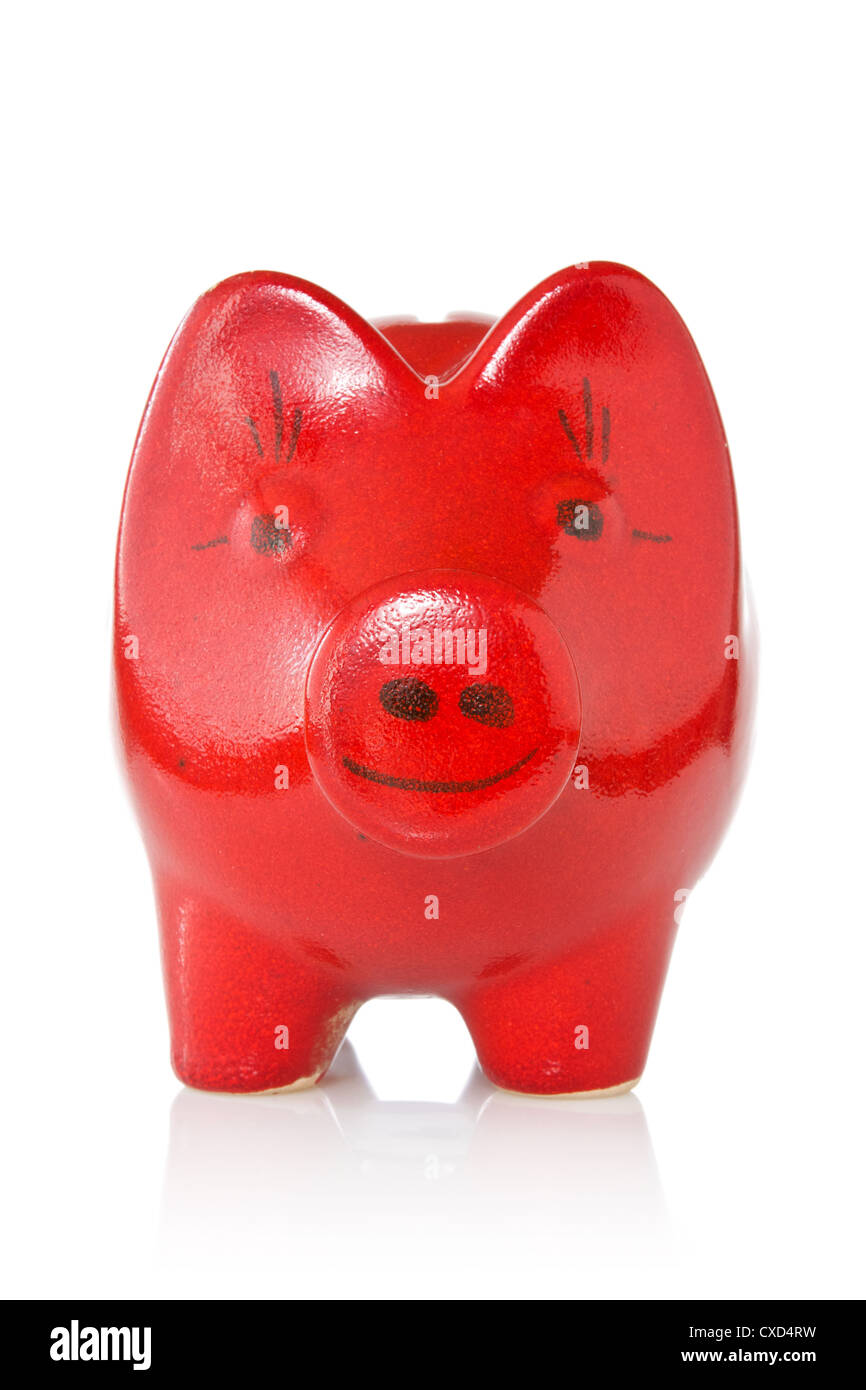 red piggy bank isolated on white background Stock Photo - Alamy