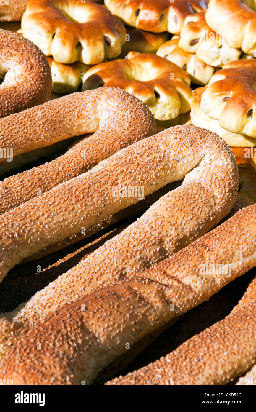 Sesame round bread for sale in the Old City, Jerusalem, Israel, Middle ...