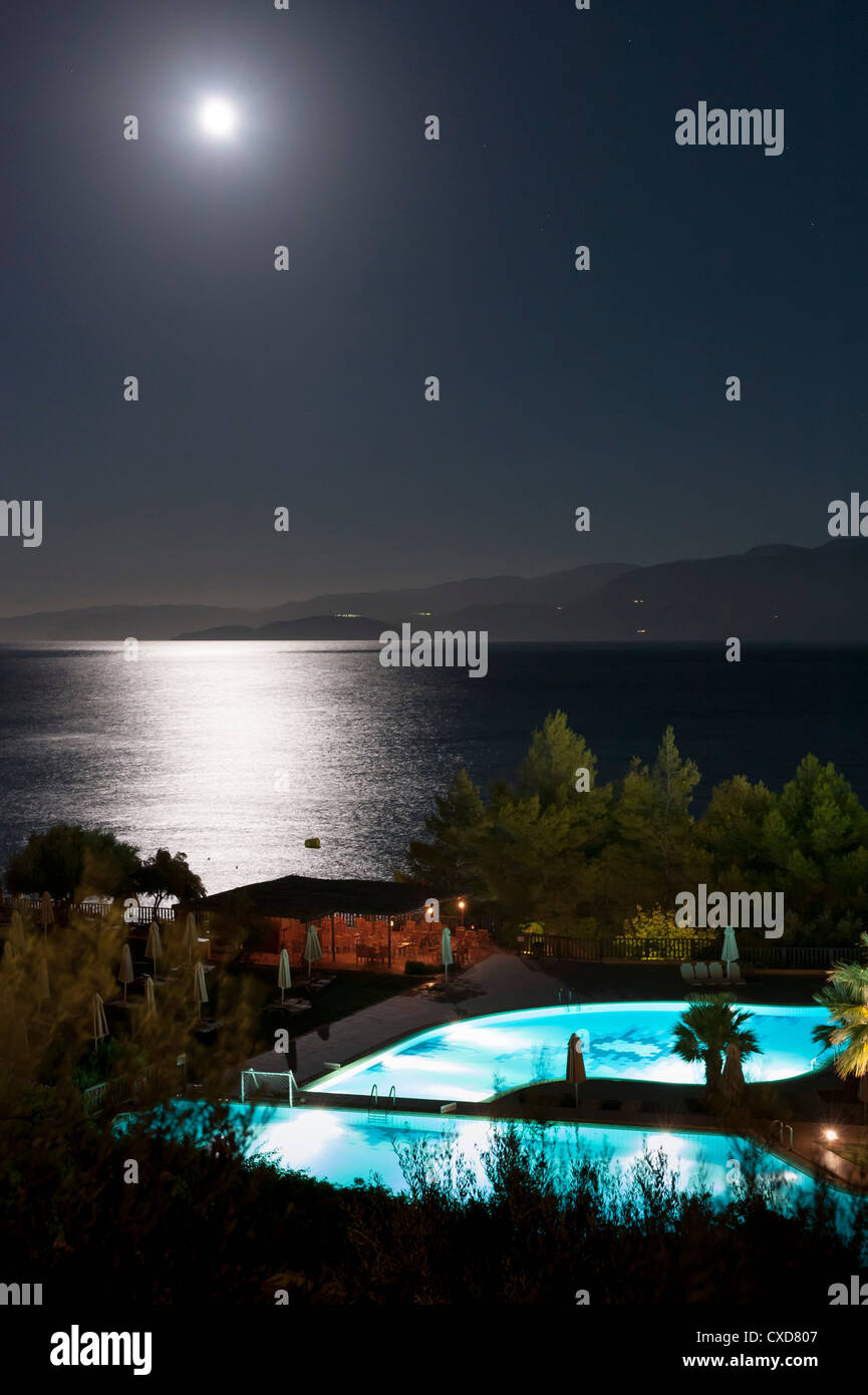 Full moon reflected in the sea, Nana beach resort Agios Nikolaos Crete ...