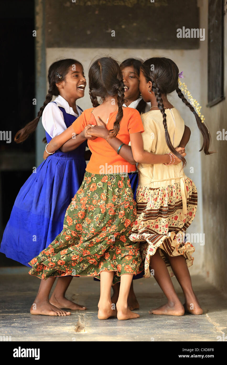 Indian school children performing a traditional dance Andhra Pradesh ...
