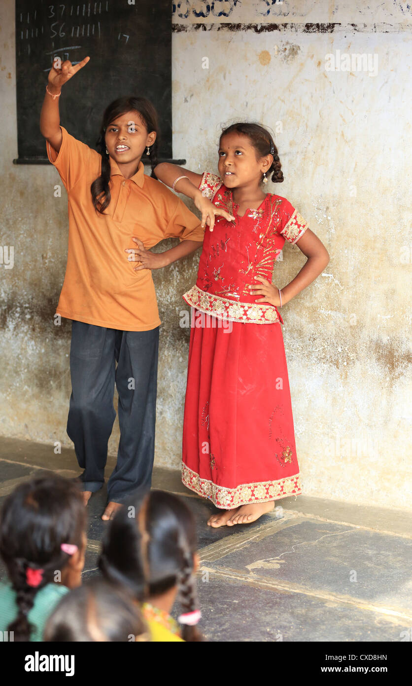 Indian school children performing a traditional dance Andhra Pradesh ...