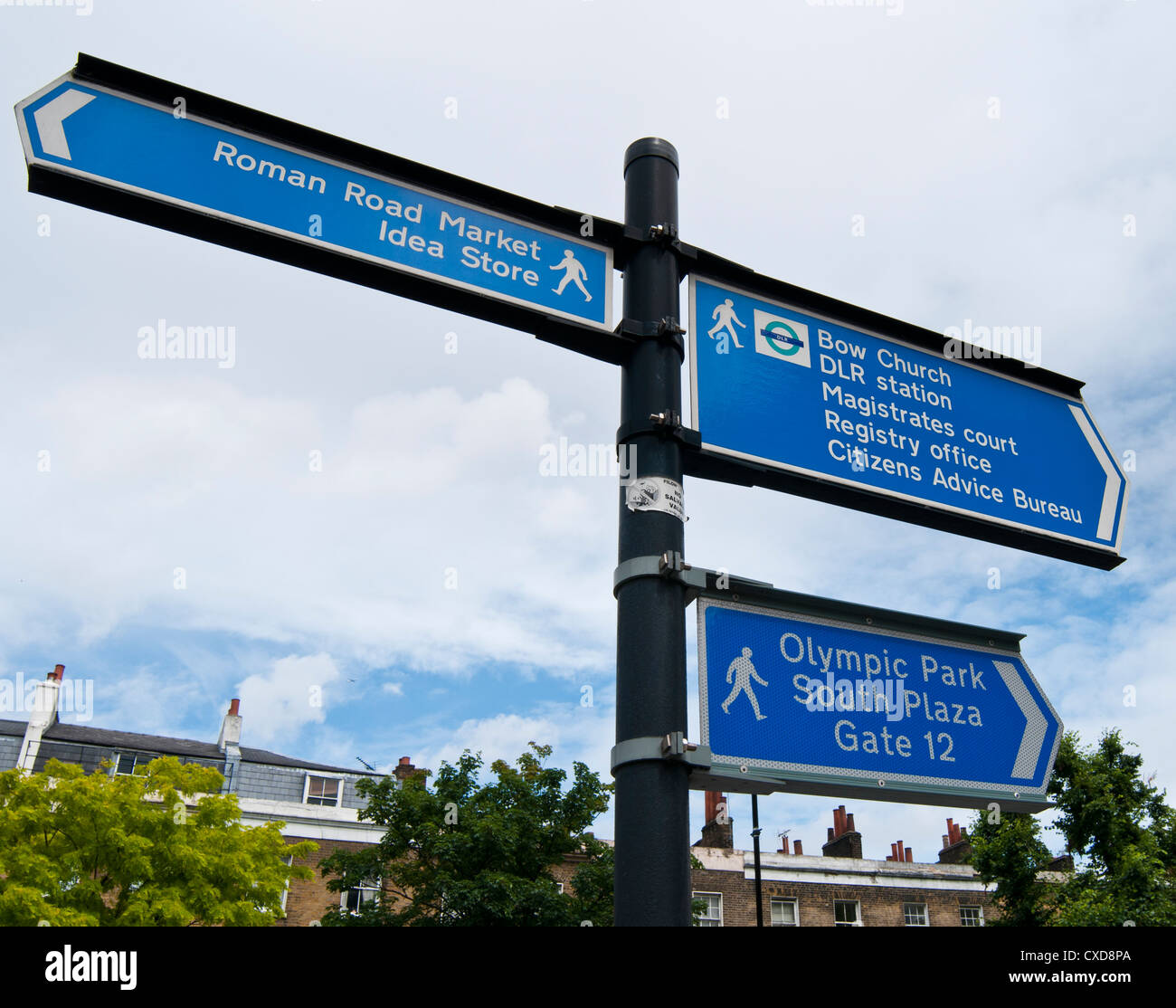 Signpost for pedestrians in East London directing various places, UK ...