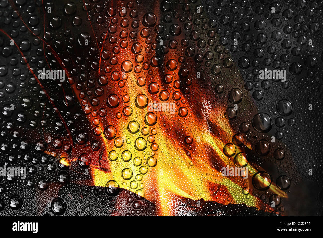 Background with fire flames and water drops Stock Photo - Alamy