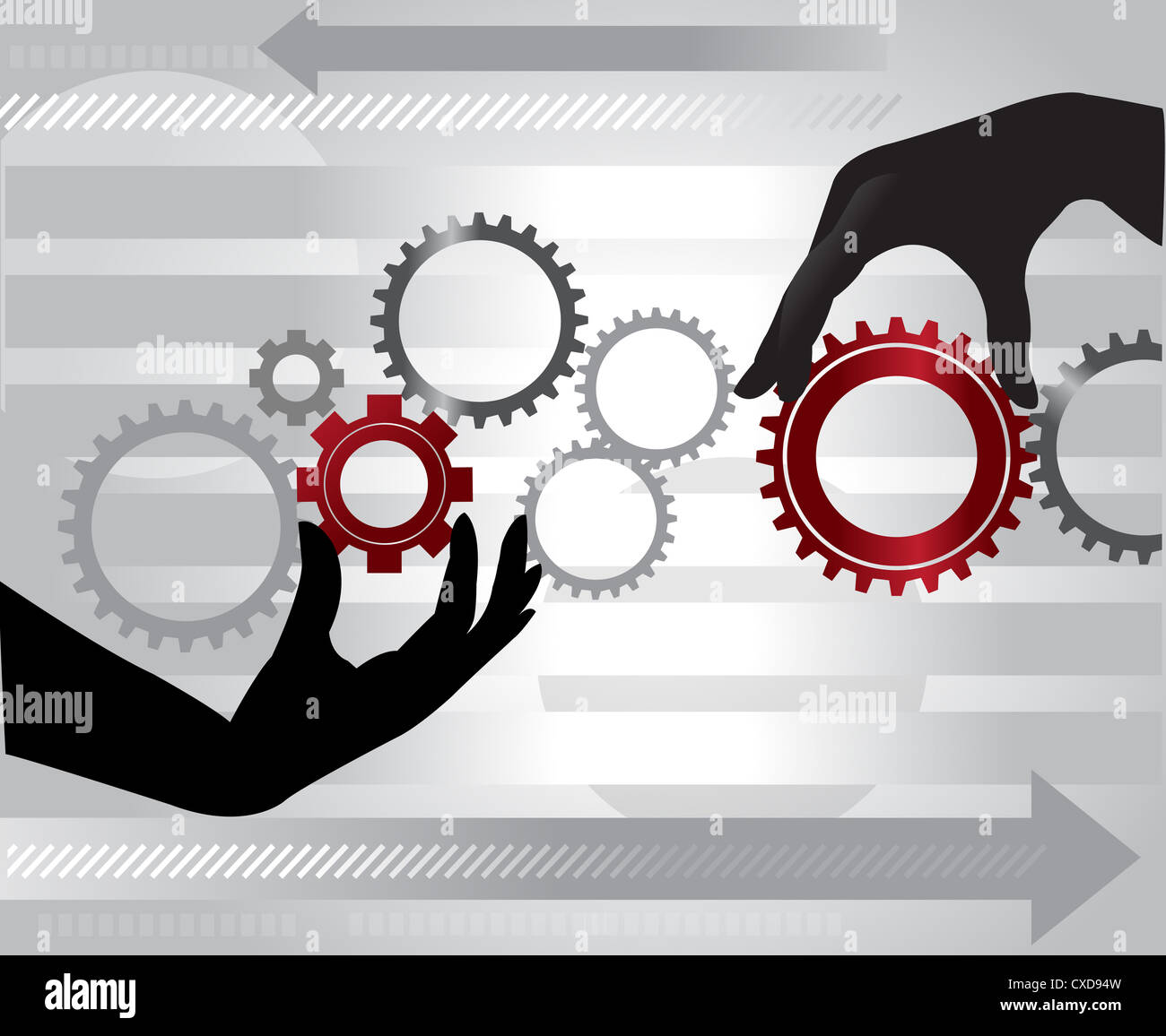 Hands turning gears, vector illustration Stock Photo - Alamy