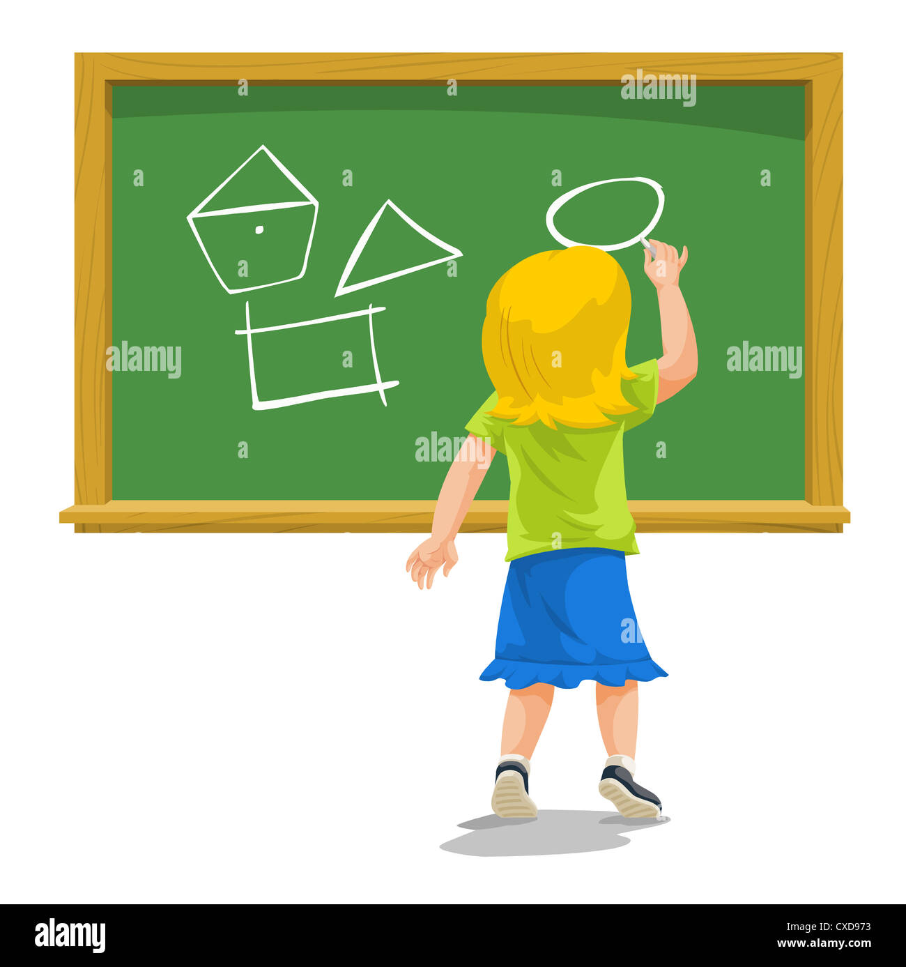 Education showing child drawing shapes on a chalkboard, vector ...