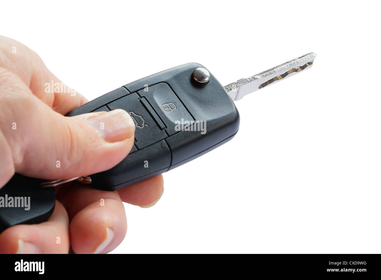 Hands and key isolated on white background Stock Photo - Alamy