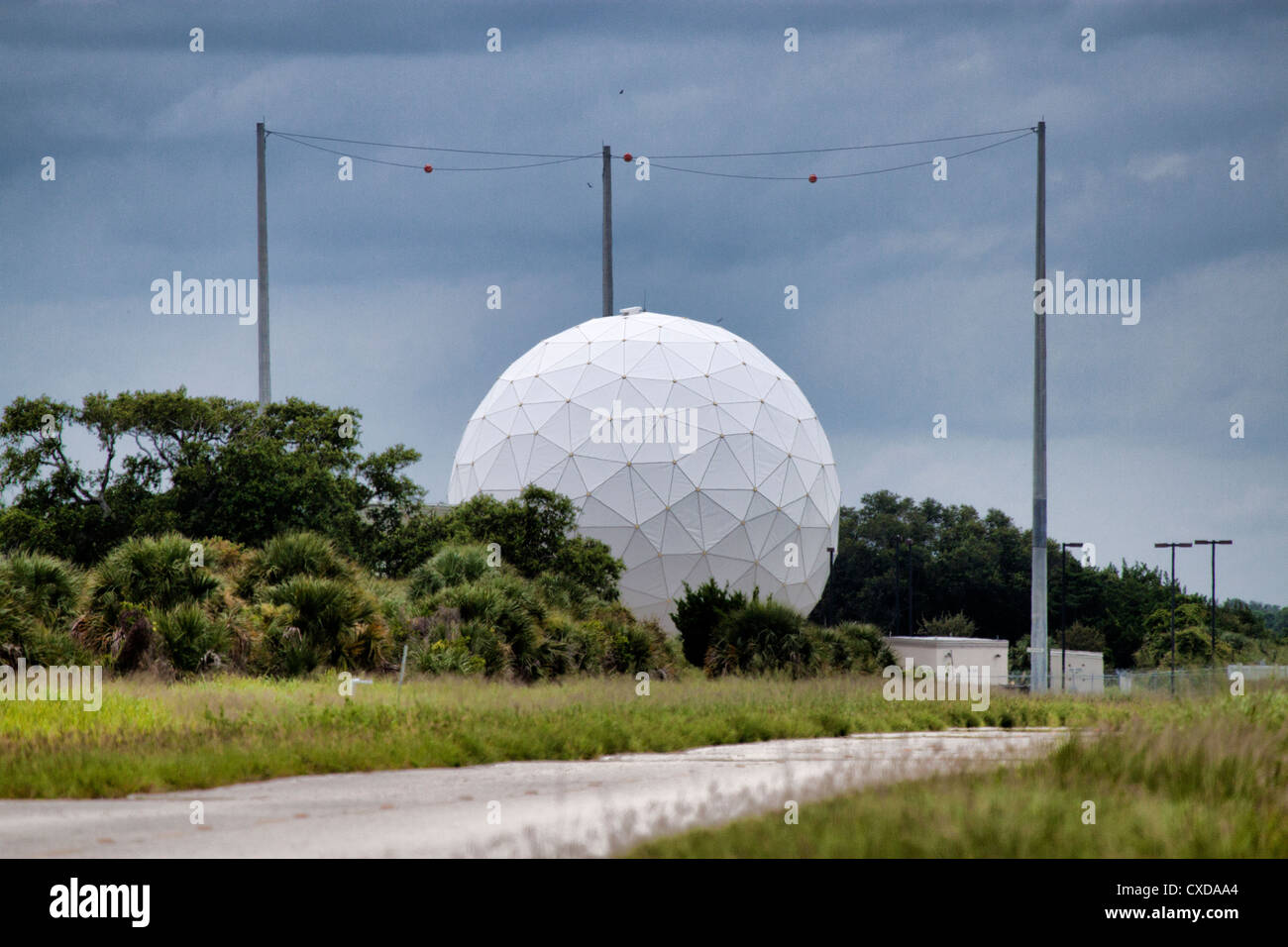 Launch Tracking Station with Geodesic Radome Against a Darkening Sky ...