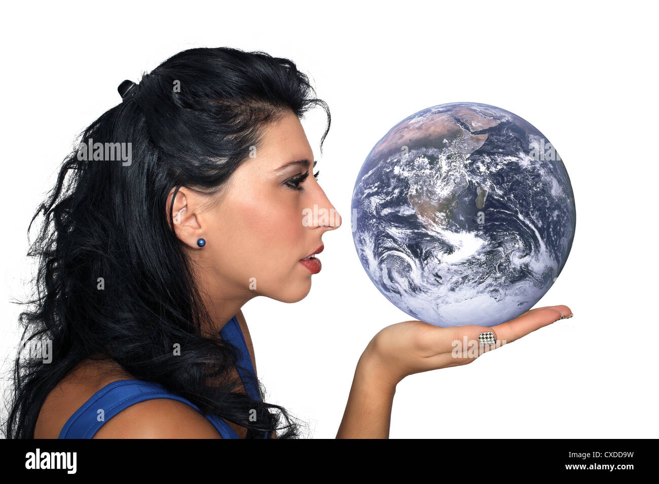 Beautiful Woman Holding the Earth Stock Photo - Alamy