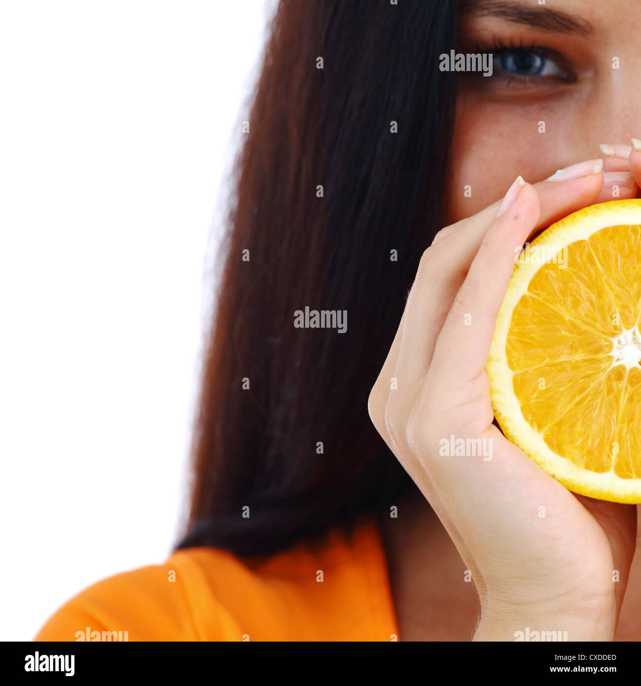 orange in woman hands close up Stock Photo - Alamy