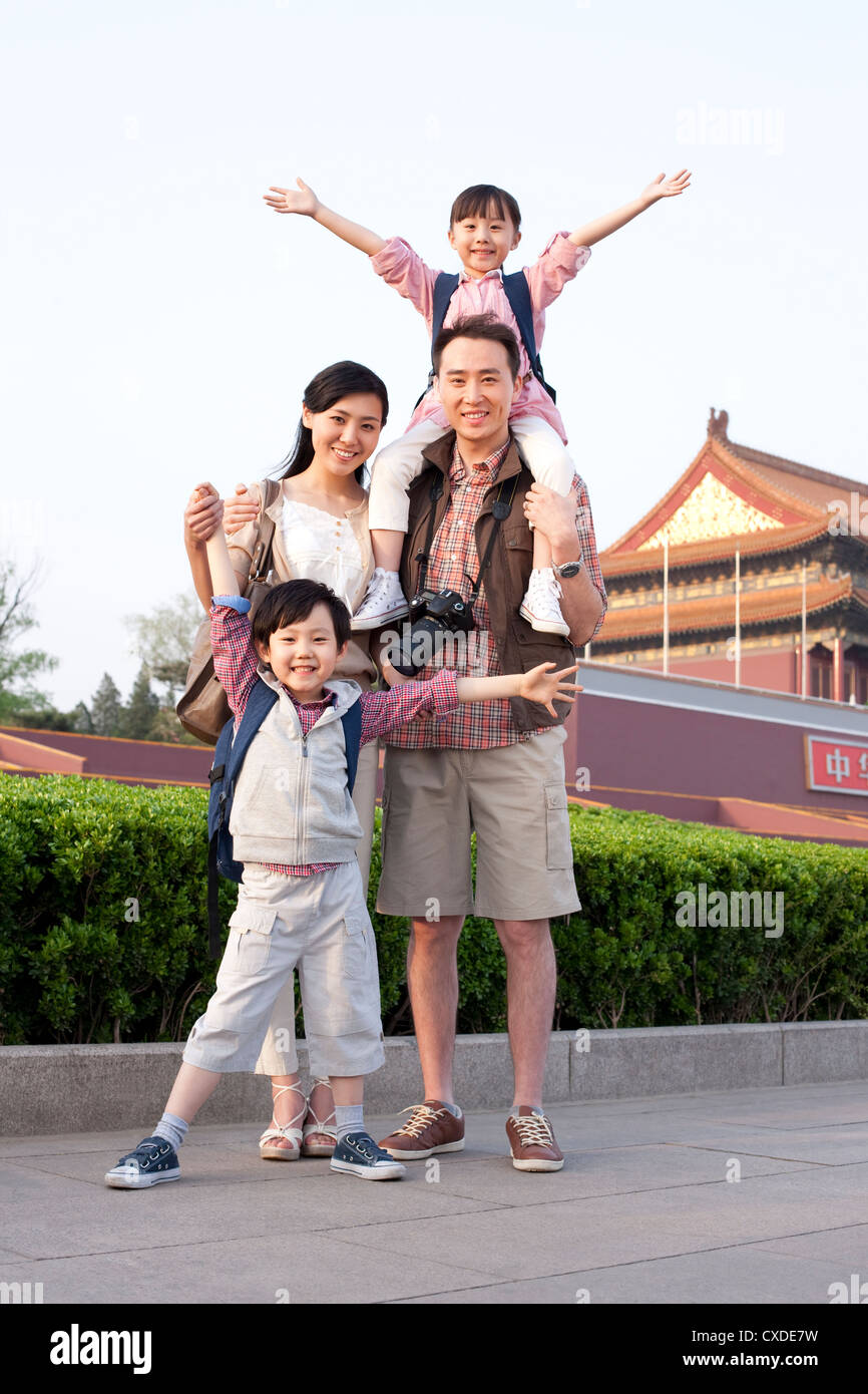 Happy family travelling at Tiananmen Square in Beijing, China Stock ...