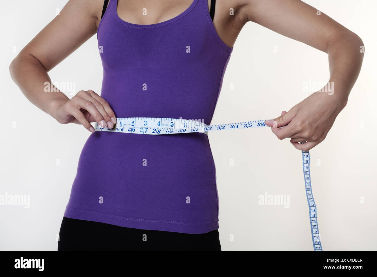 Woman with tape measure around stomach hi-res stock photography and ...