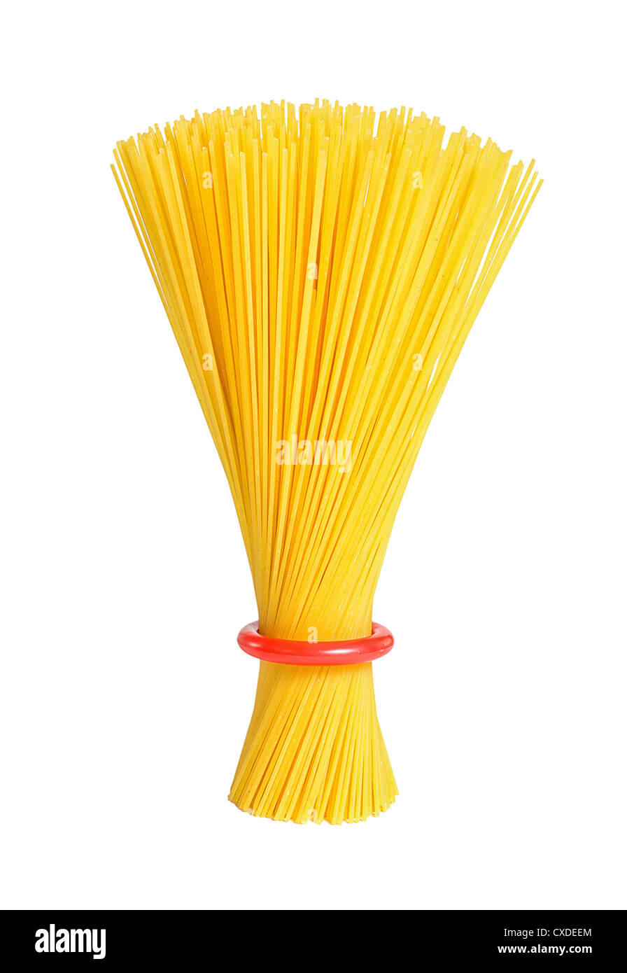 Spaghetti standing on white in a decorative way Stock Photo - Alamy