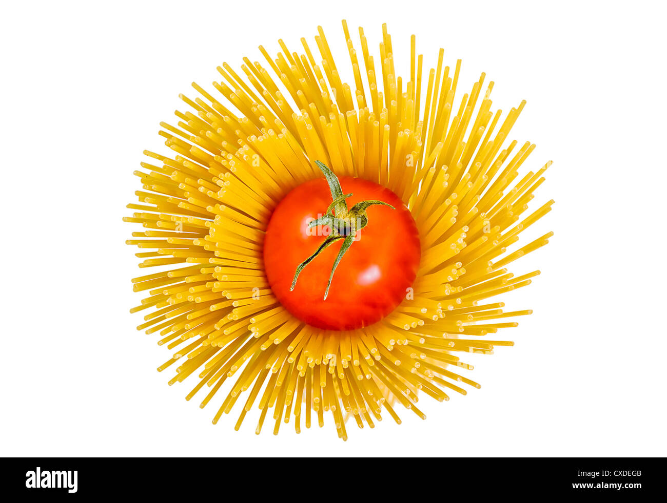 Spaghetti standing on white in a decorative way Stock Photo - Alamy