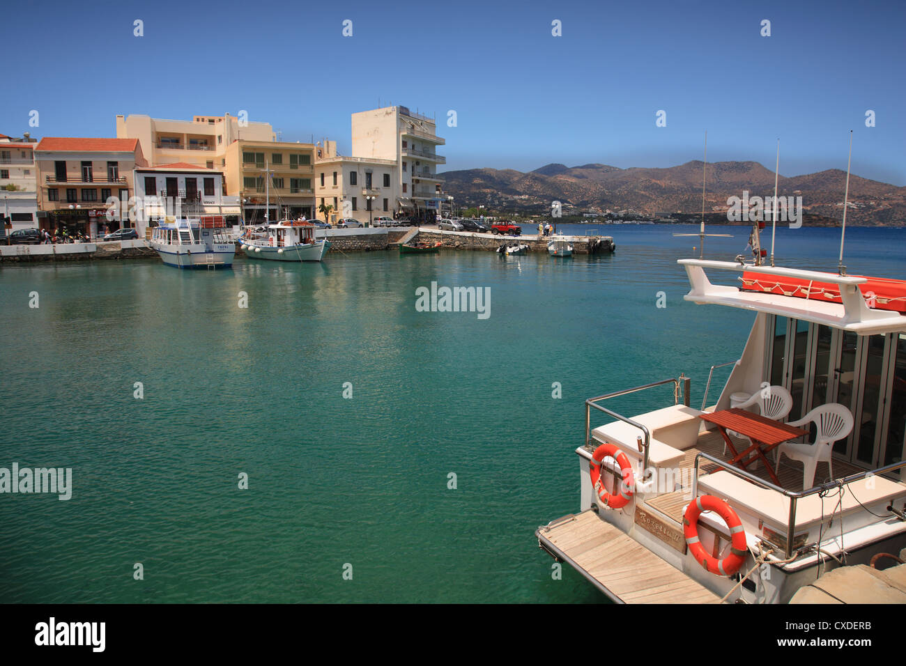 View across the harbour Agios Nikolaos, Crete, Greece Stock Photo - Alamy