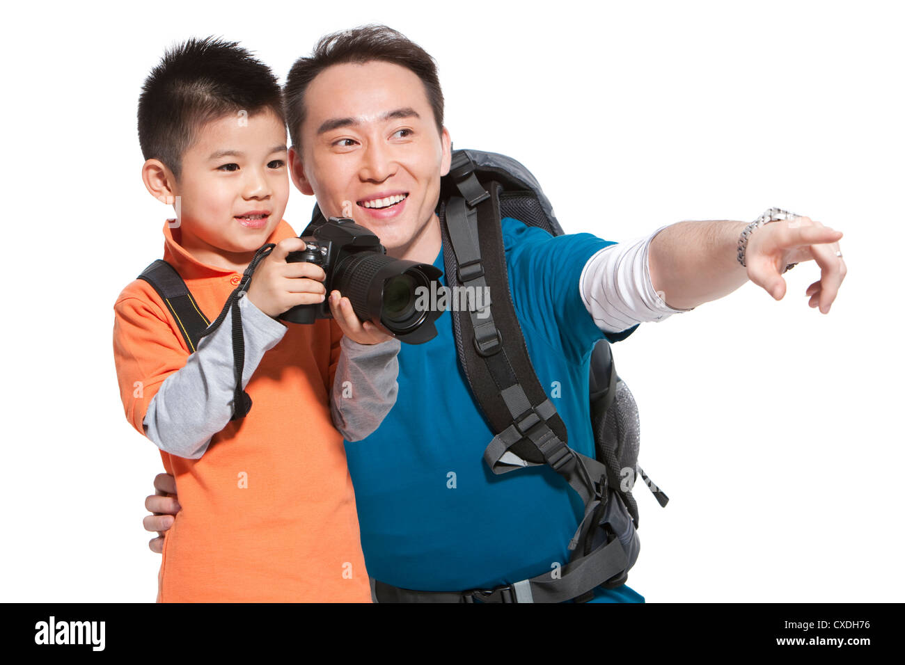 Happy father and son with a camera Stock Photo - Alamy
