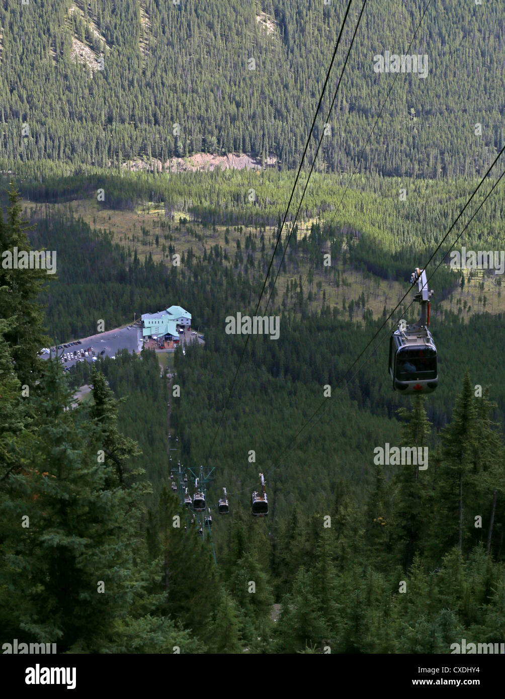 Cable cars ascending the Banff Gondola, which carries passengers to the ...