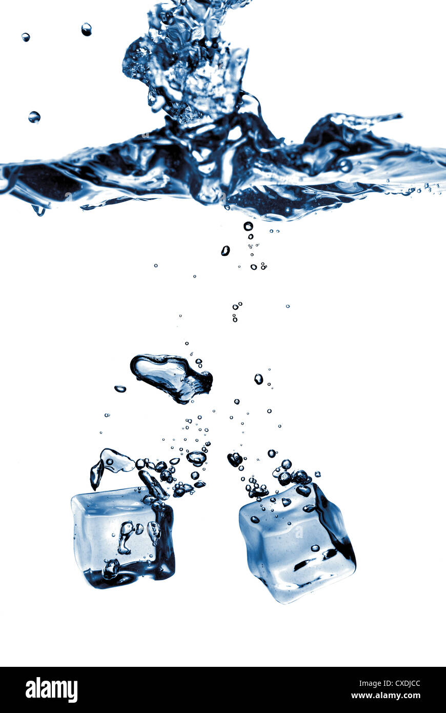 ice cubes dropped into water with splash isolated on white Stock Photo ...