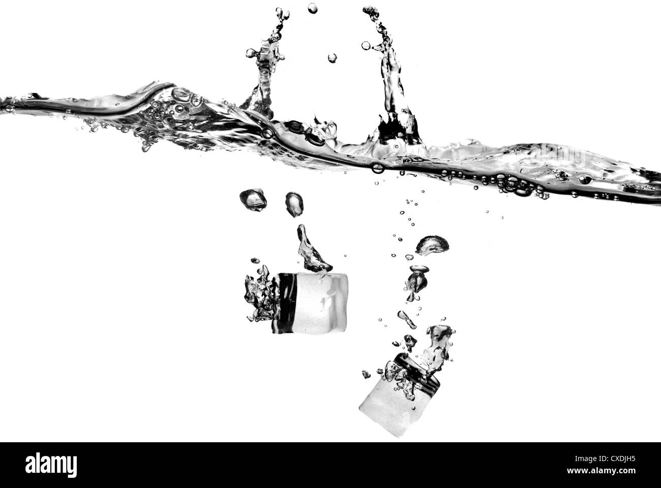 ice cubes dropped into water with splash isolated on white Stock Photo - Alamy