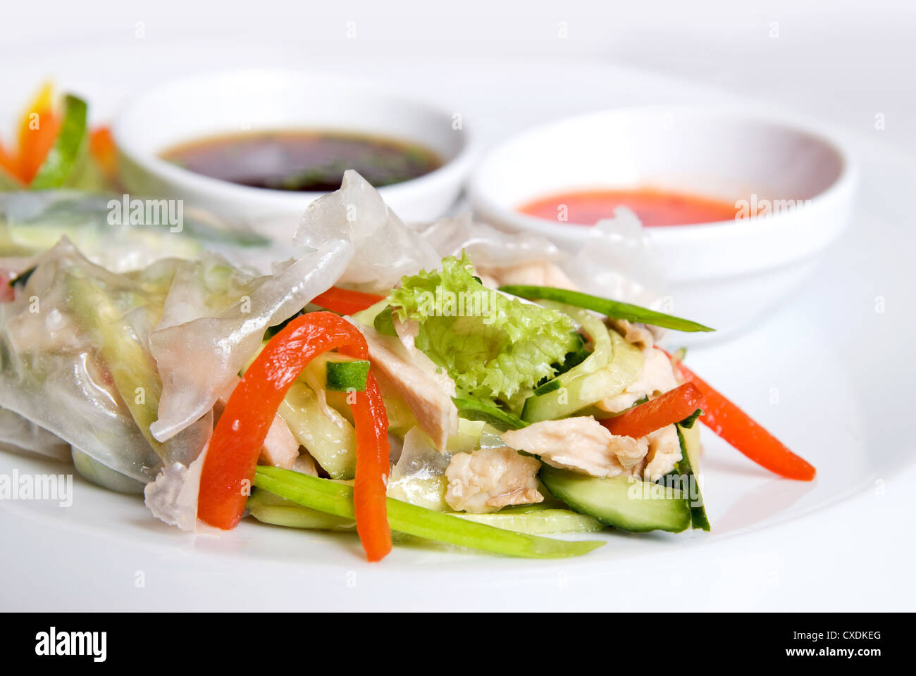 chinese rolls with vegetables on the plate Stock Photo - Alamy