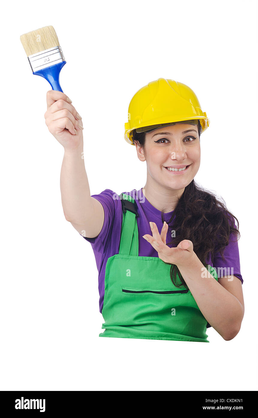 Woman painter isolated on the white Stock Photo - Alamy