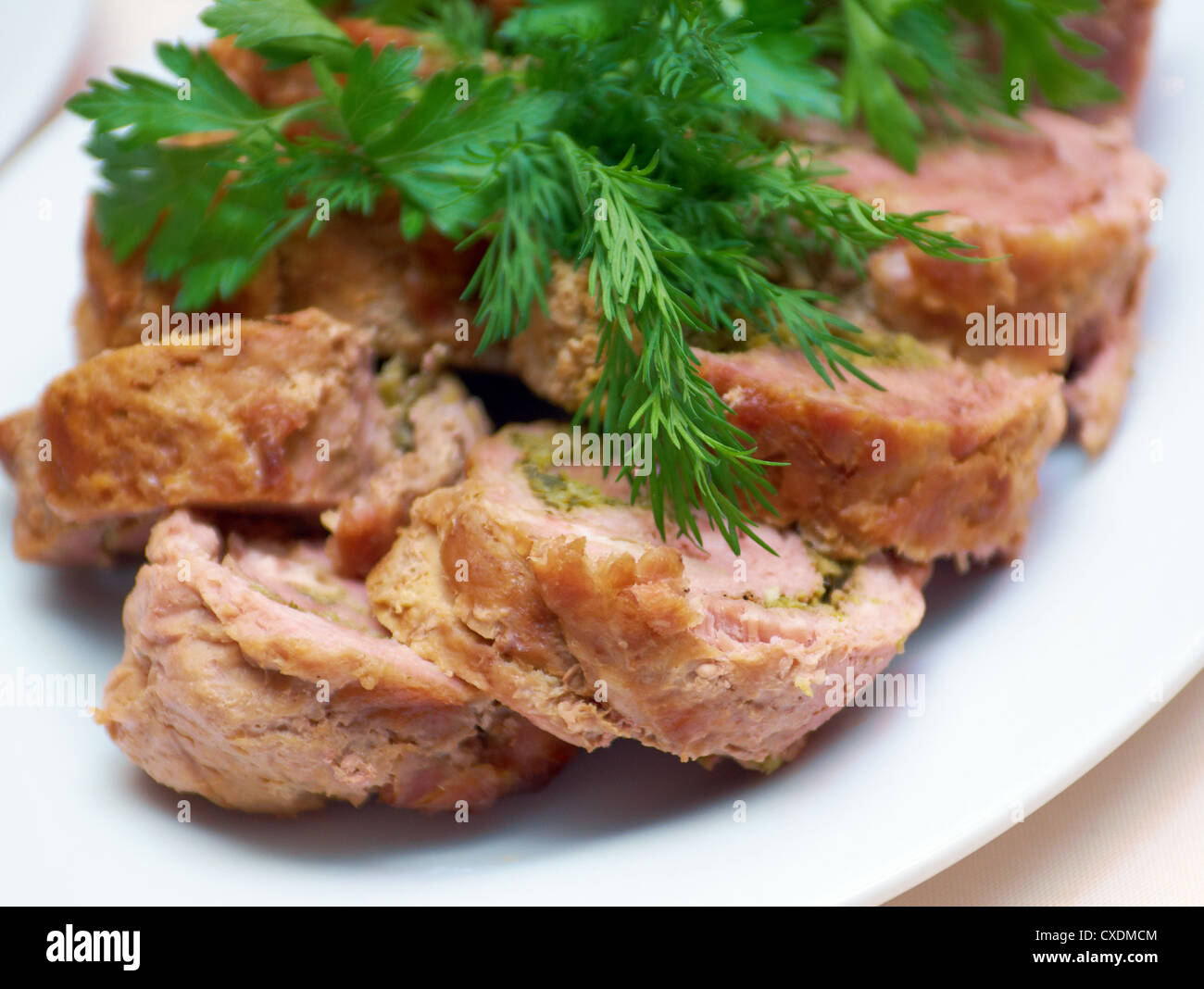 Toasted fried meat roll and it's slices Stock Photo - Alamy
