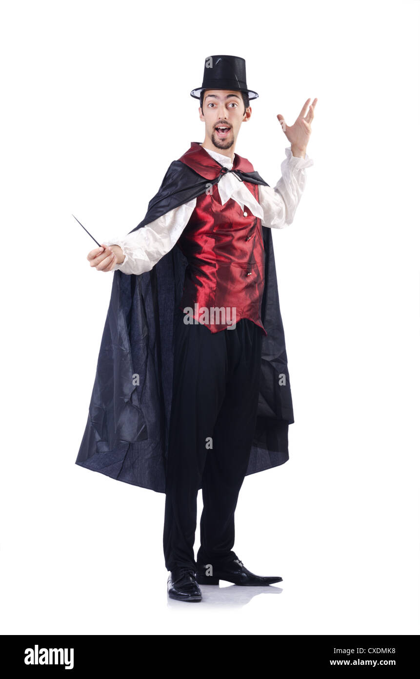 Magician isolated on the white background Stock Photo - Alamy