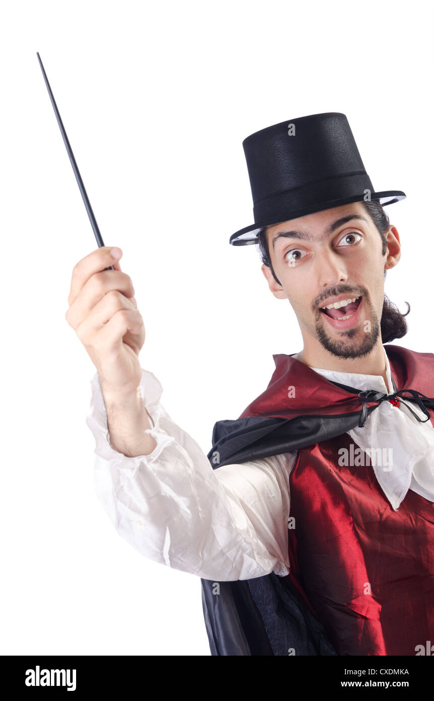 Magician isolated on the white background Stock Photo - Alamy