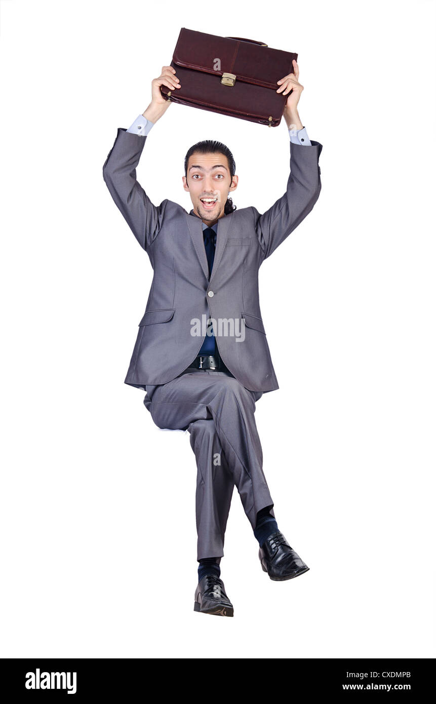 Man with briefcase on white Stock Photo - Alamy