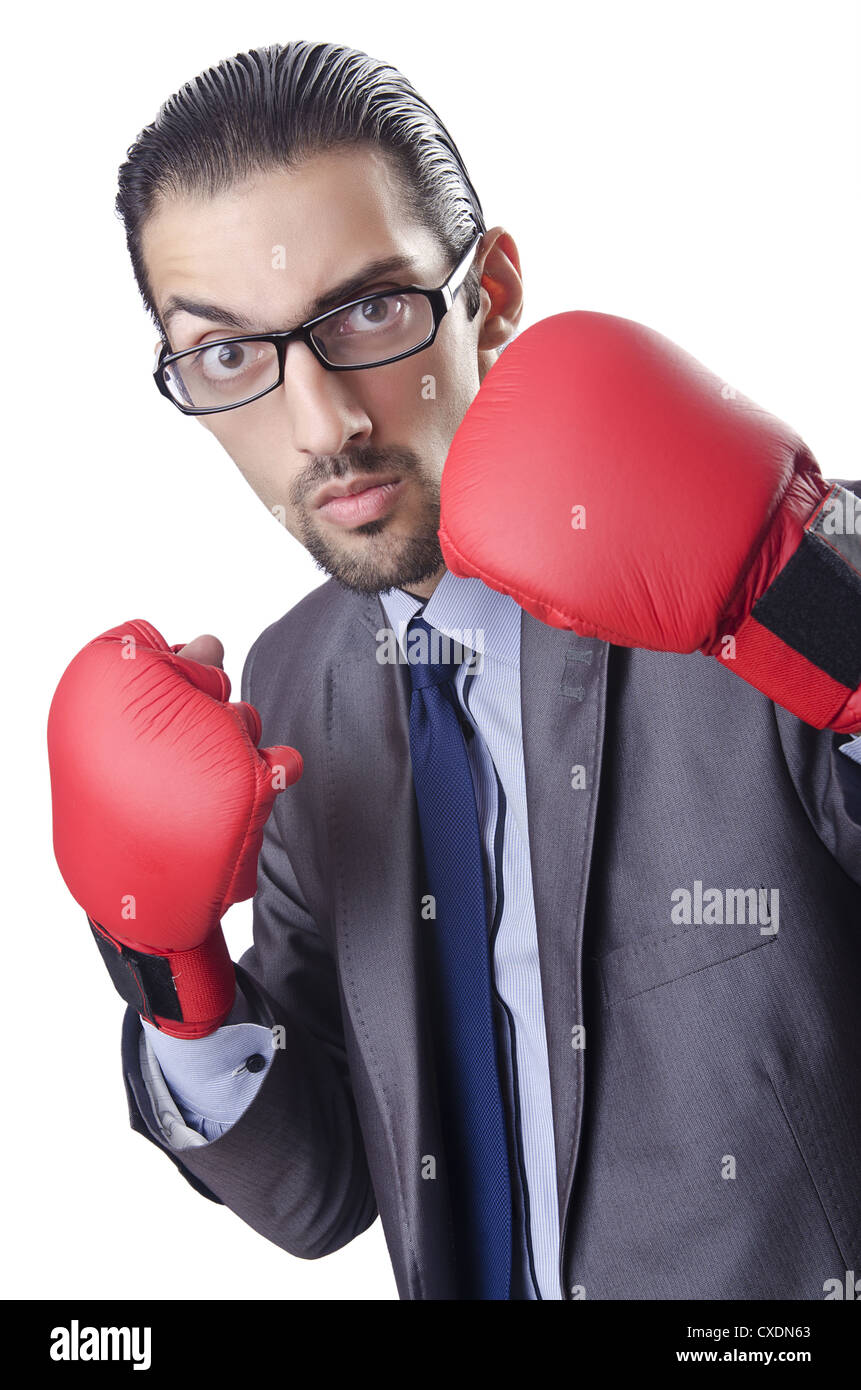 Businessman in boxing concept on white Stock Photo - Alamy