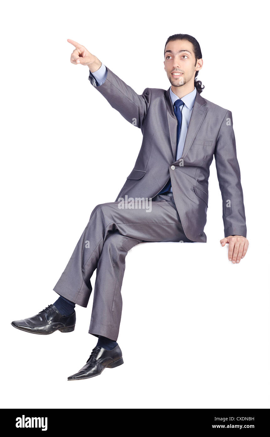 Man sitting on virtual chair Stock Photo - Alamy