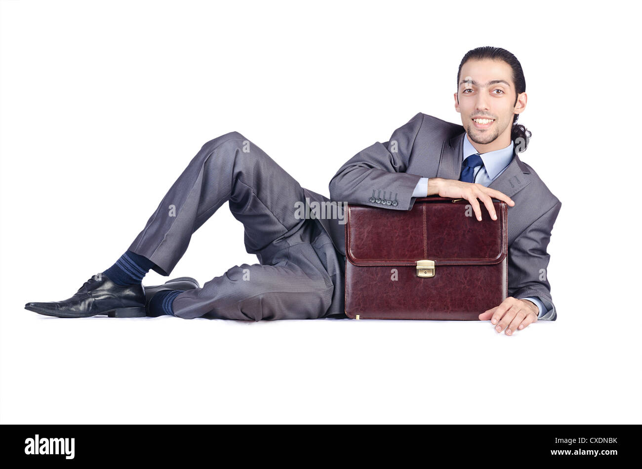 Man with briefcase on white Stock Photo - Alamy