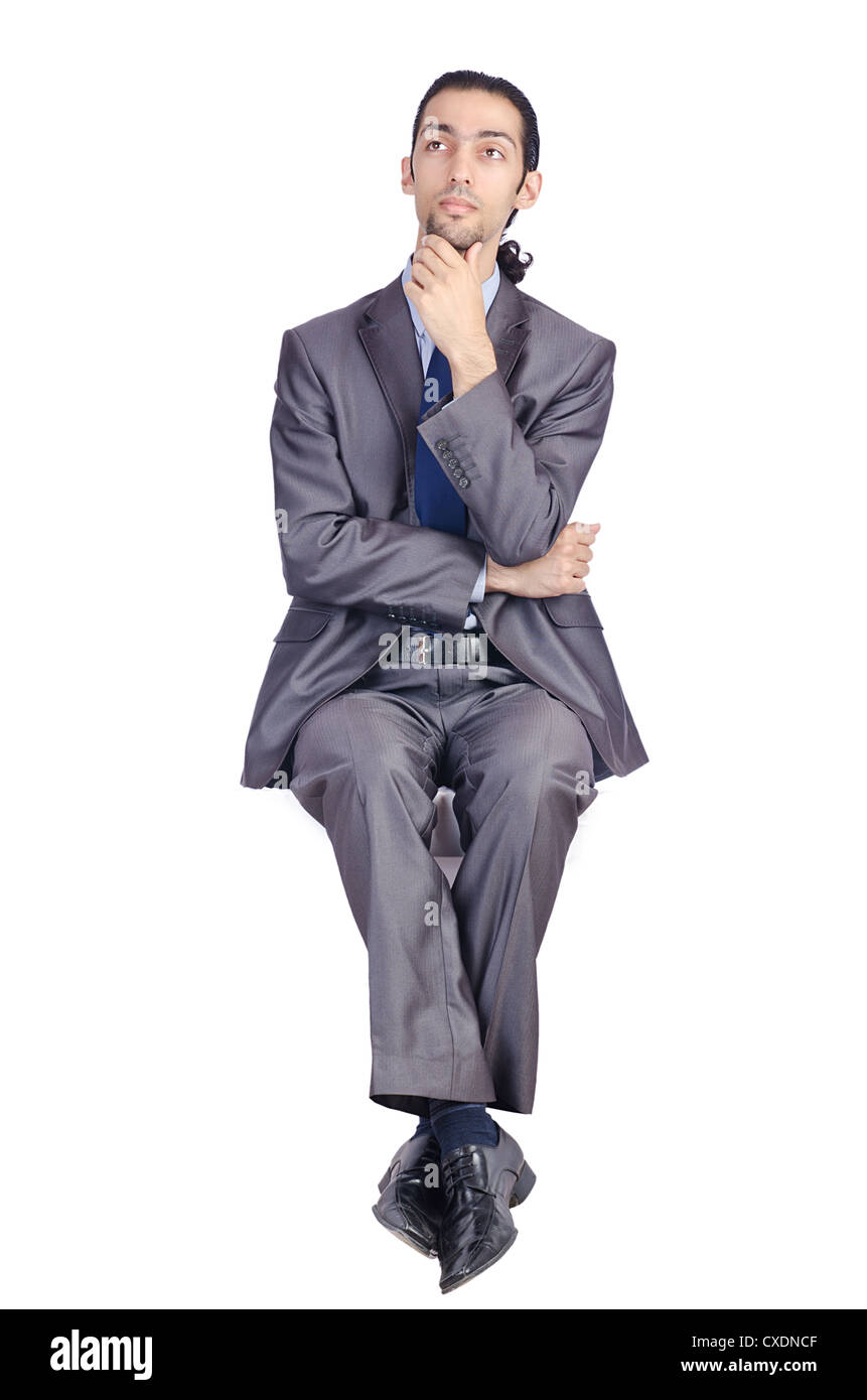Man sitting on virtual chair Stock Photo - Alamy