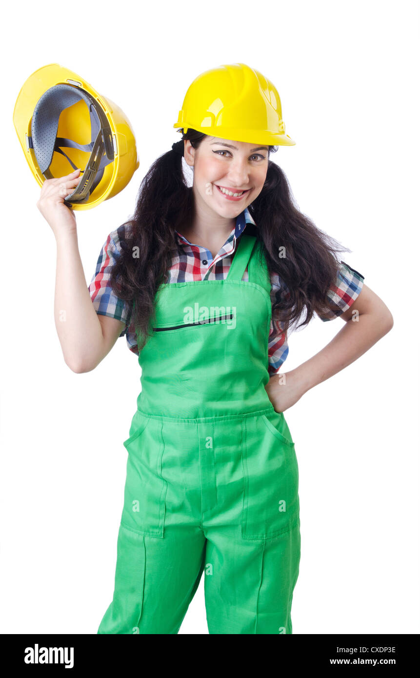 Woman worker on white Stock Photo - Alamy