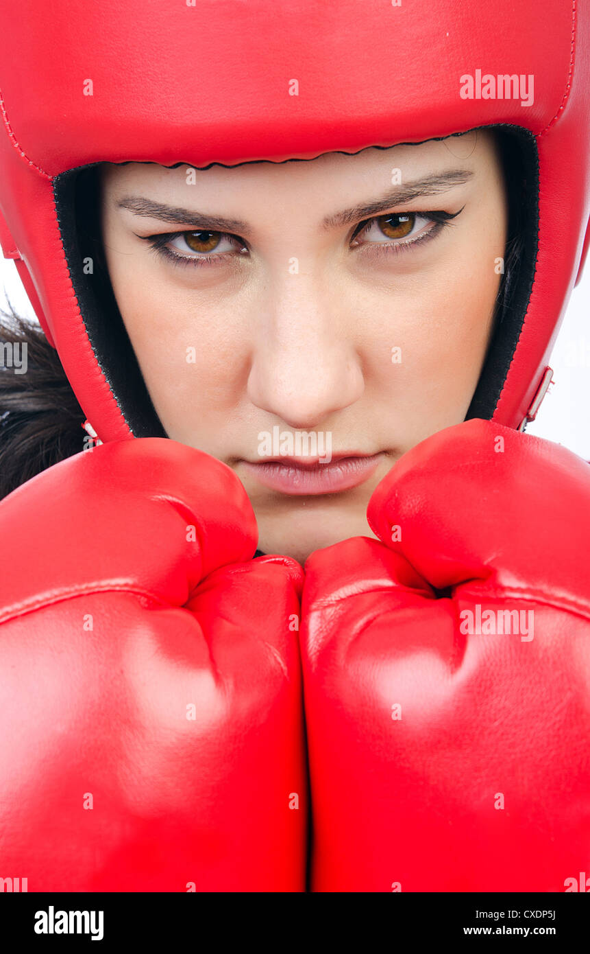 Woman boxer on white background Stock Photo - Alamy