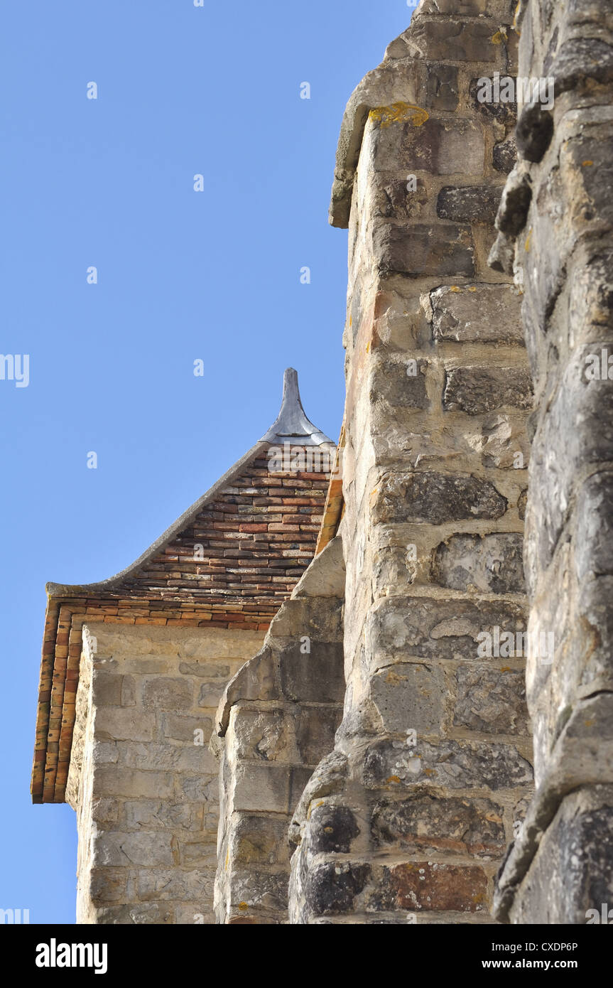 pillars of an old stone building and roof of a turret Stock Photo - Alamy