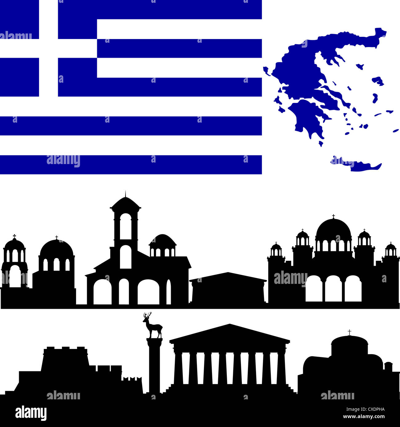 National Flag and the outline of buildings and architectural structures ...