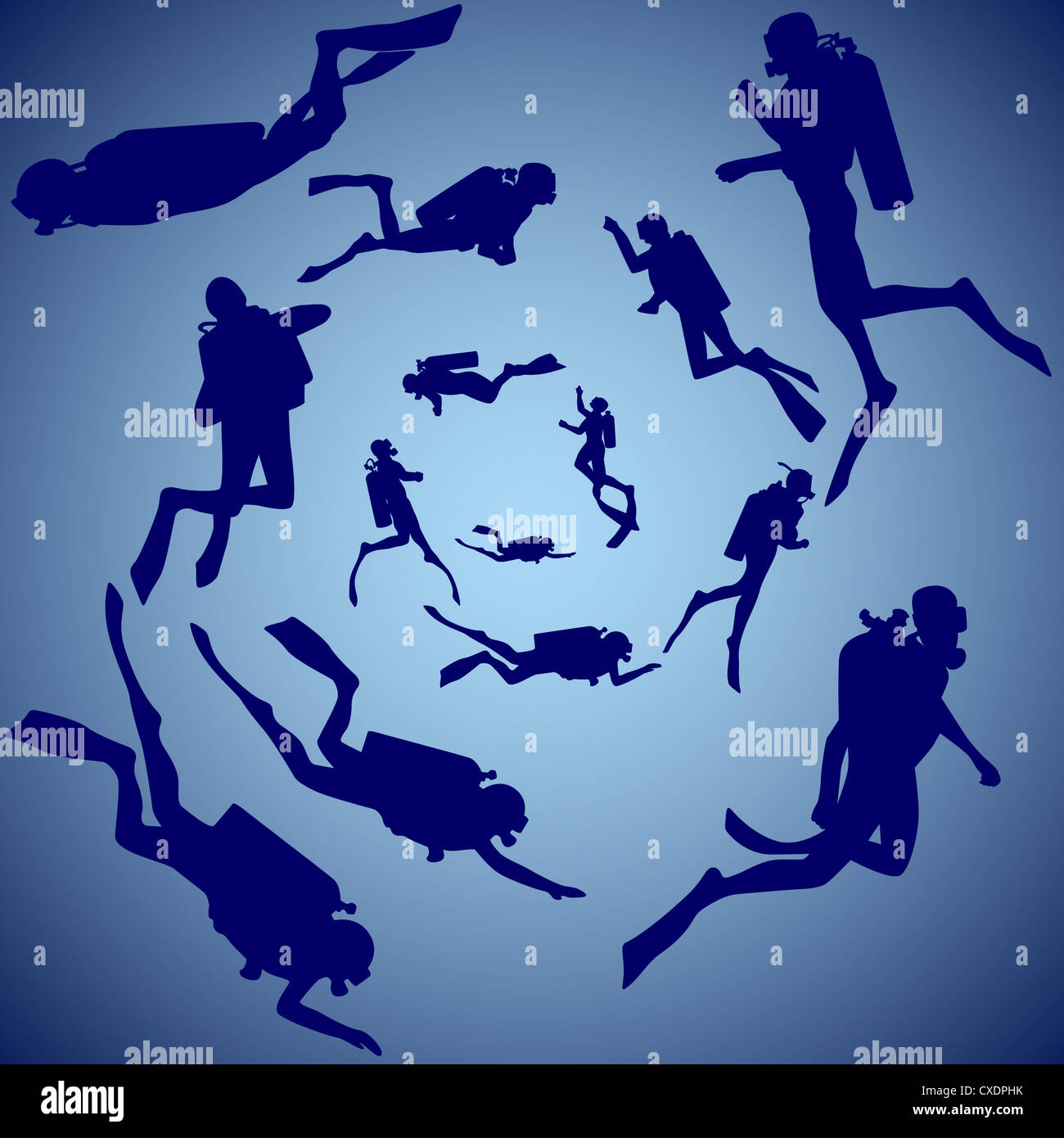 Group of divers swimming in the sea. Contour illustration Stock Photo ...