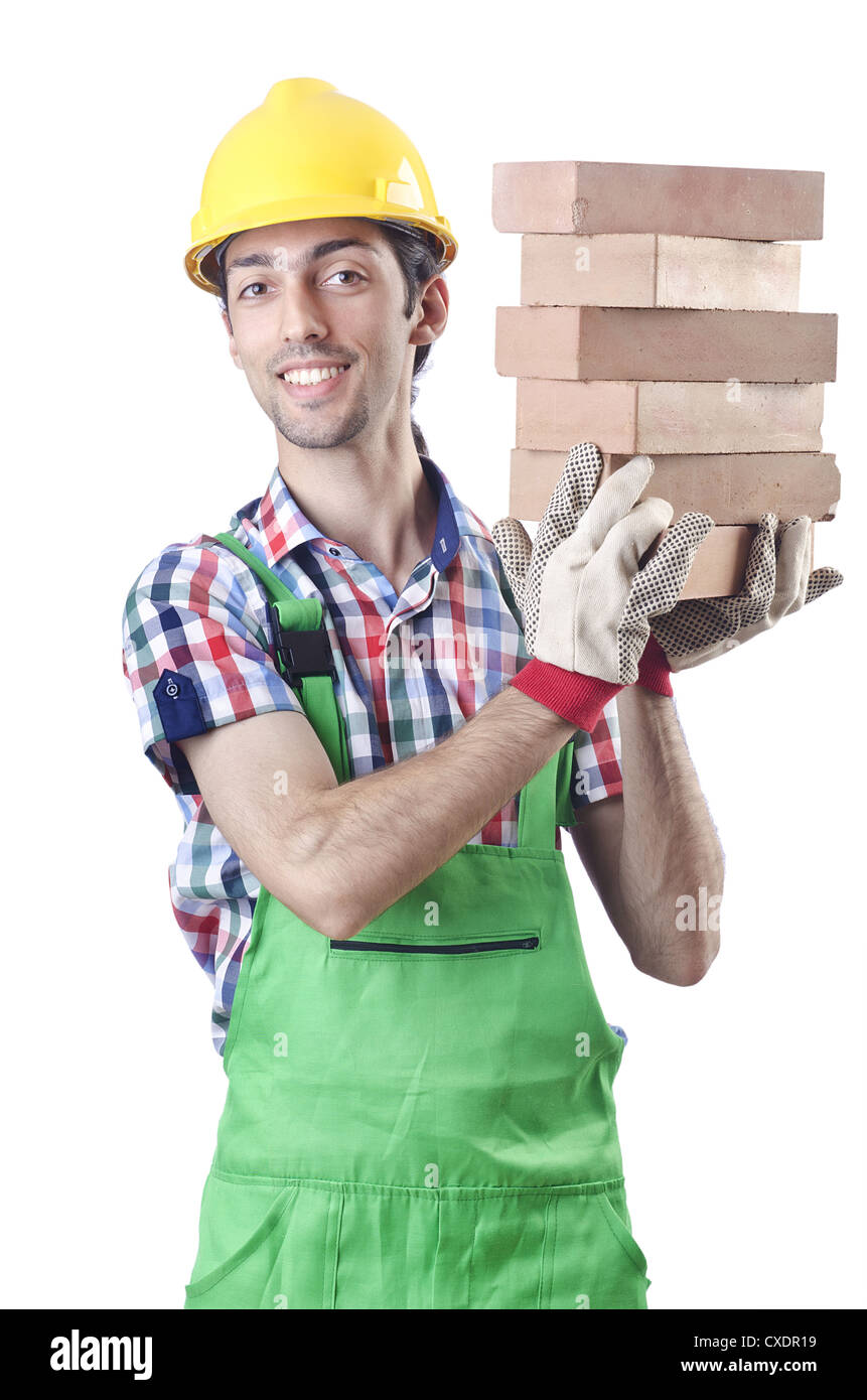 Construction worker isolated on the white Stock Photo - Alamy