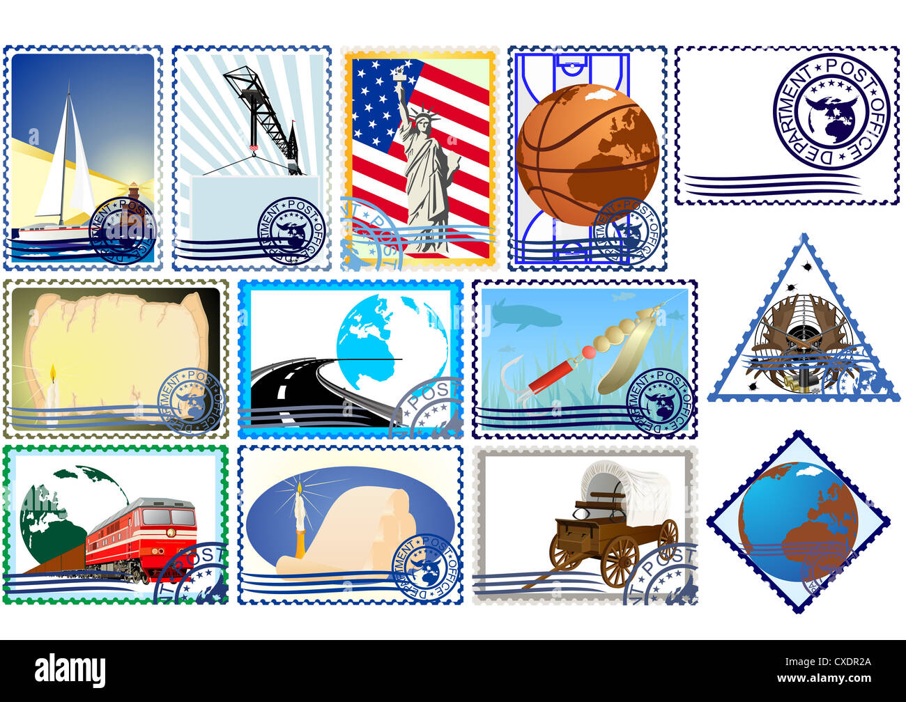 A set of postage stamps. The illustration on a white background Stock ...