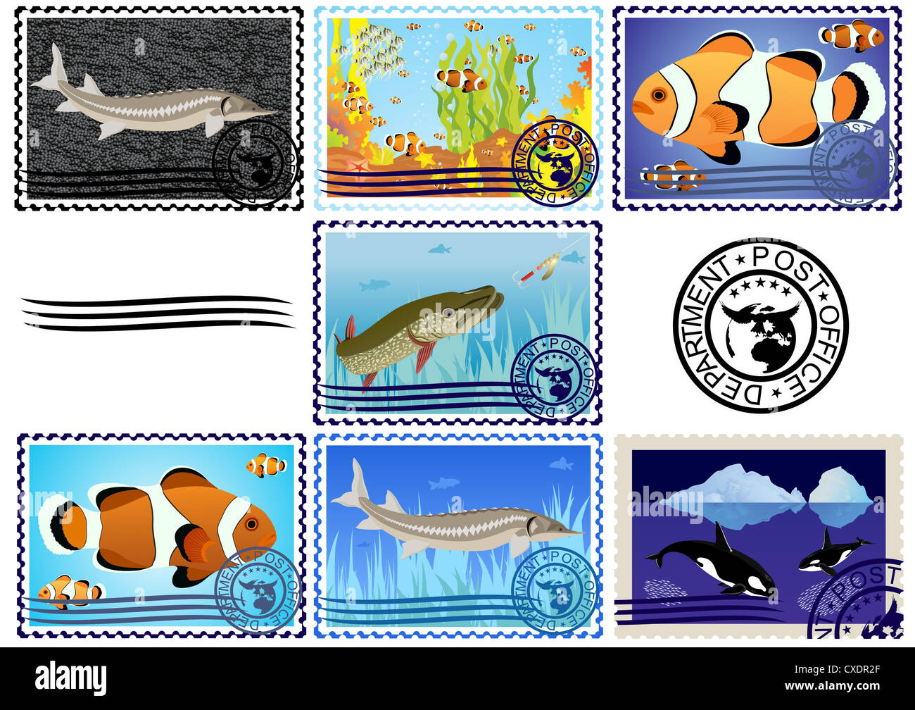 A set of postage stamps. The illustration on a white background Stock ...