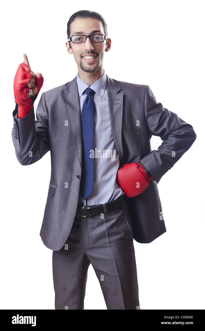 Businessman in boxing concept on white Stock Photo - Alamy