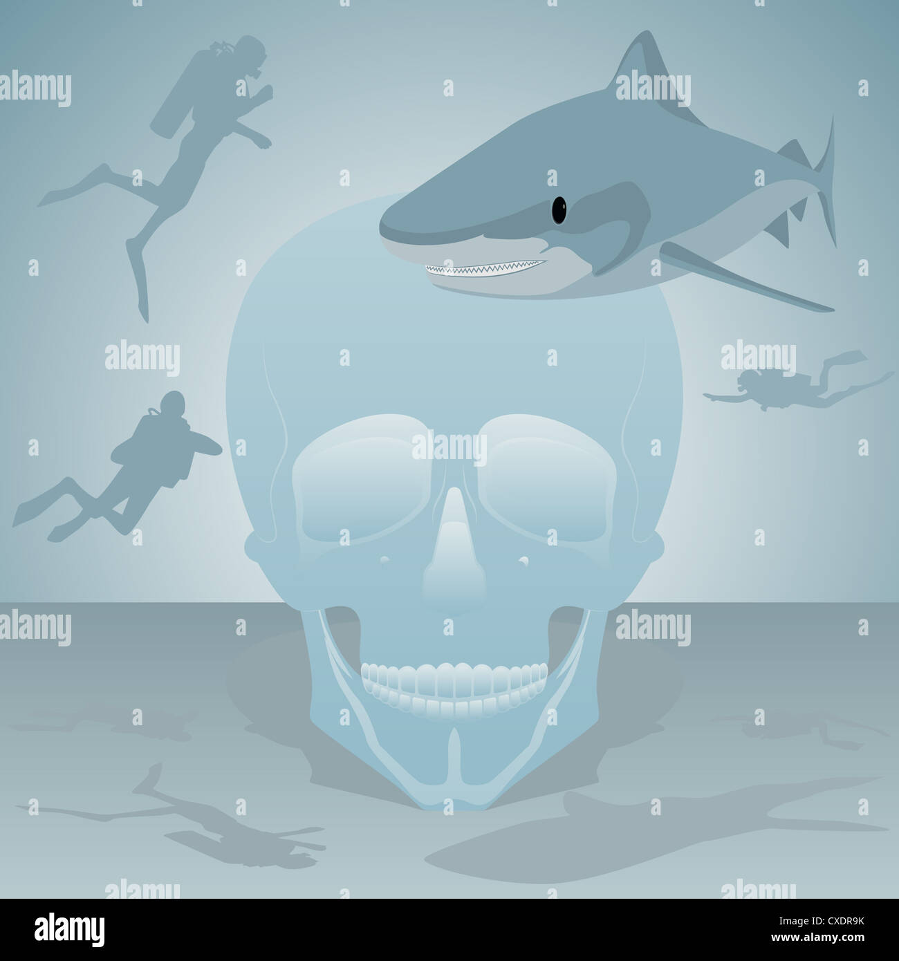 Human skull, divers and shark in the sea Stock Photo - Alamy
