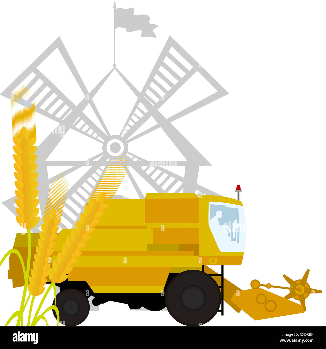 Spikes of wheat and combine harvester Stock Photo - Alamy
