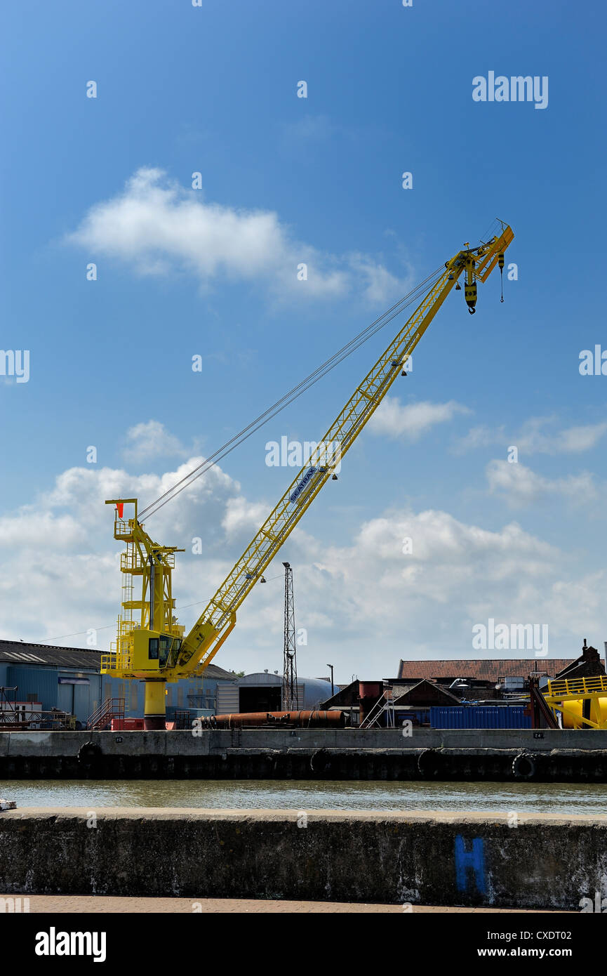 A yellow seatrax crane dockside great yarmouth norfolk england uk Stock ...