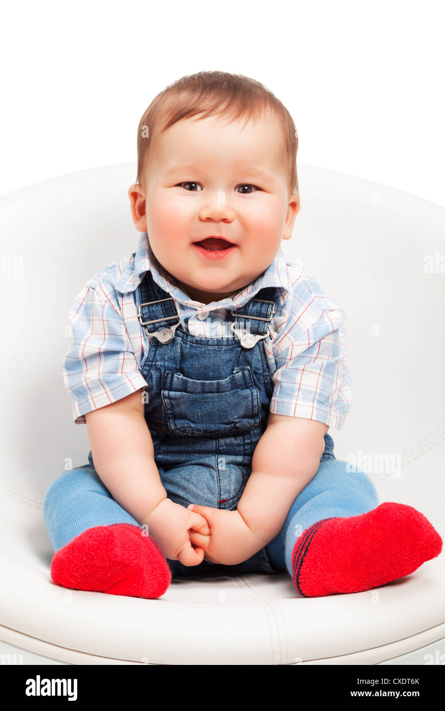 Cute little baby boy on a white Stock Photo - Alamy