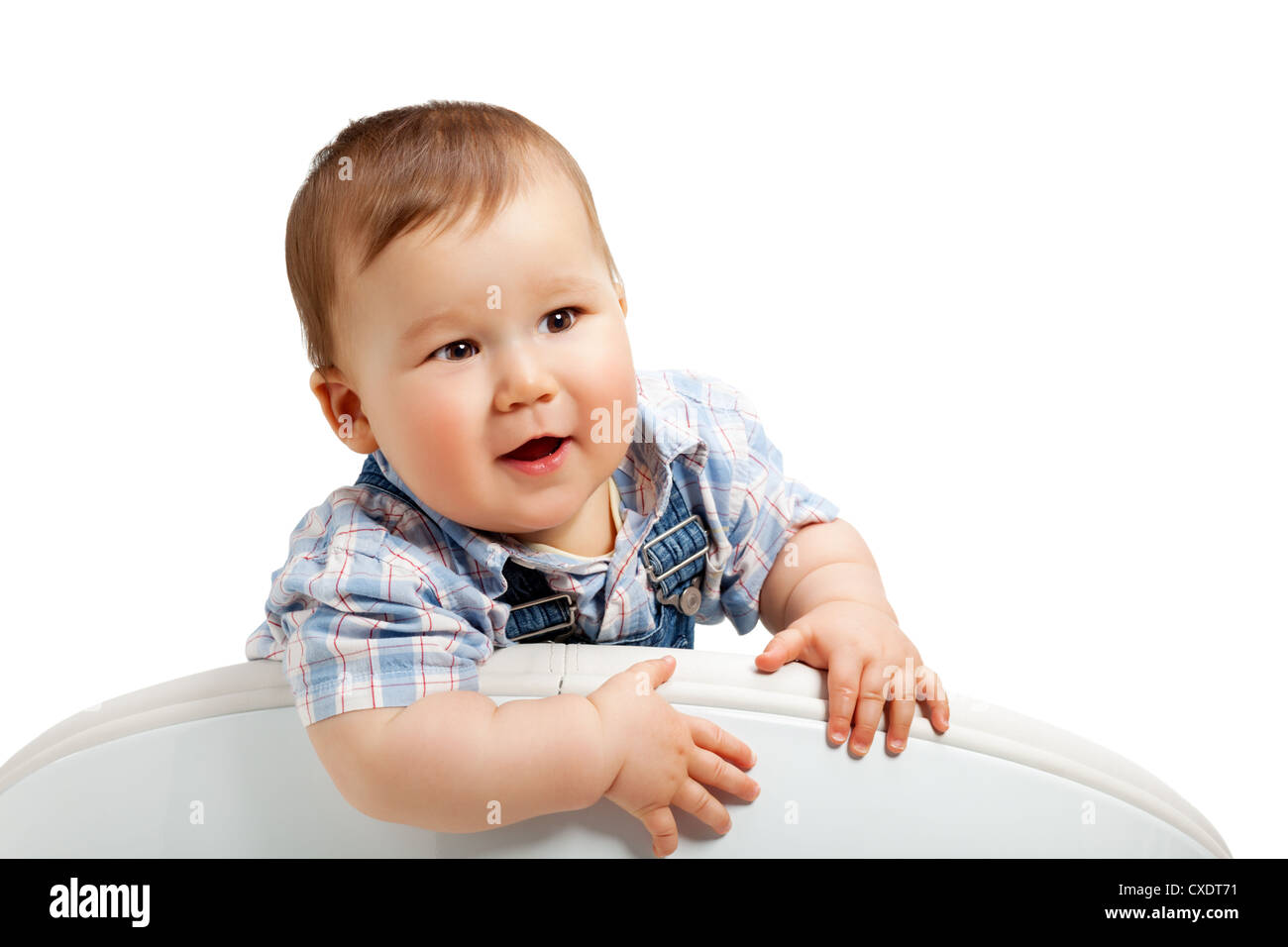 Cute little baby boy on a white Stock Photo - Alamy