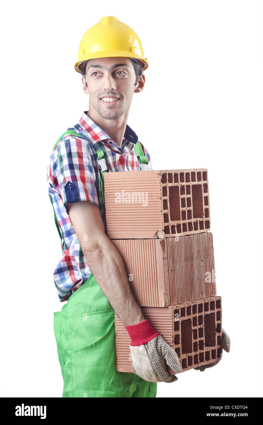 Construction worker isolated on the white Stock Photo - Alamy