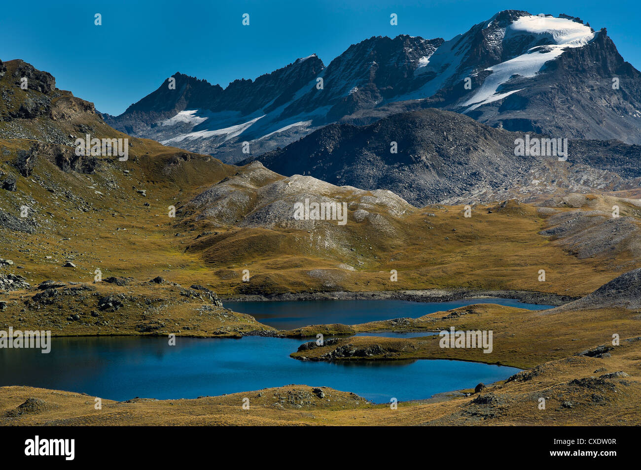 the Tre Becchi lakes and the massif of the Gran Paradiso in the ...